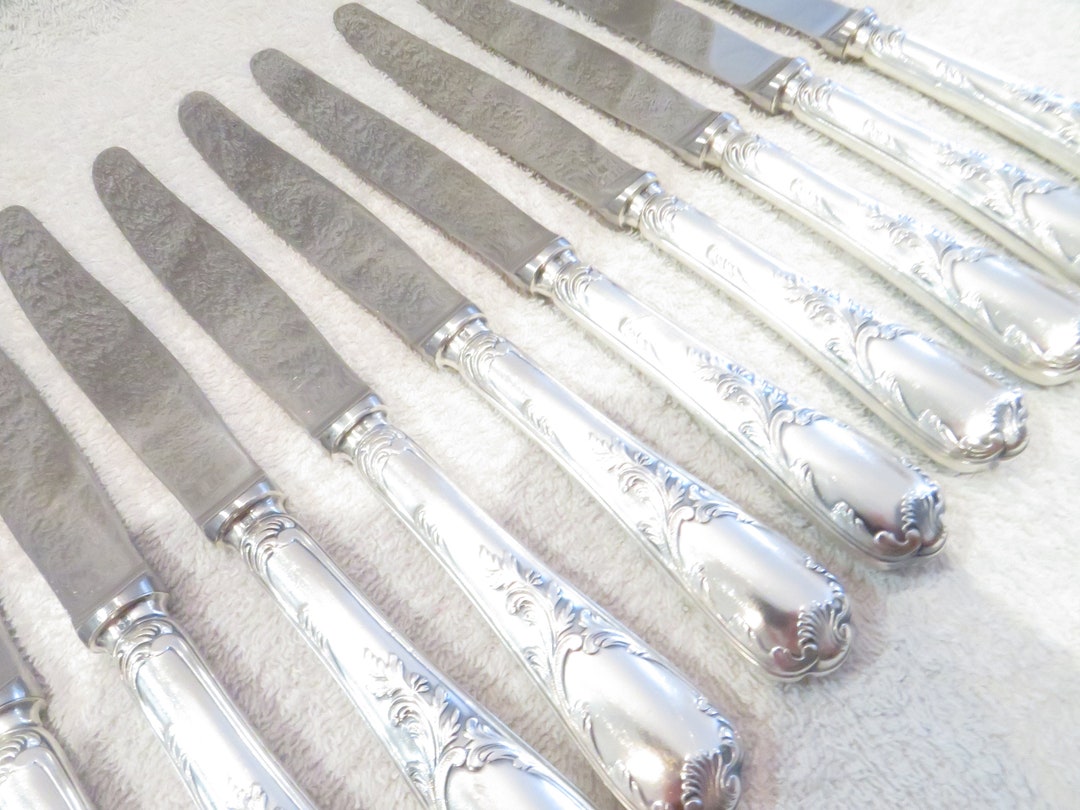 2 Table Knives Silver Plated Metal Handle Goldsmith Christofle Model ...