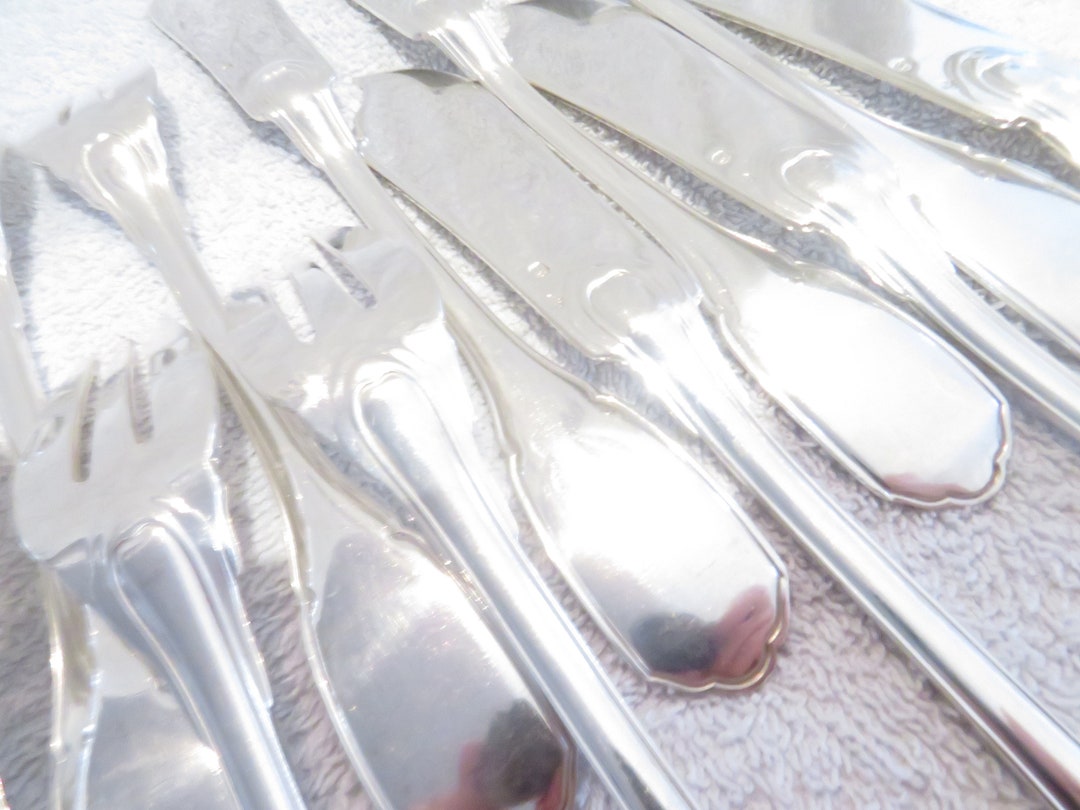 6-piece 950 Silver Fish Cutlery Set by E. Caron, Silversmith, Contours ...