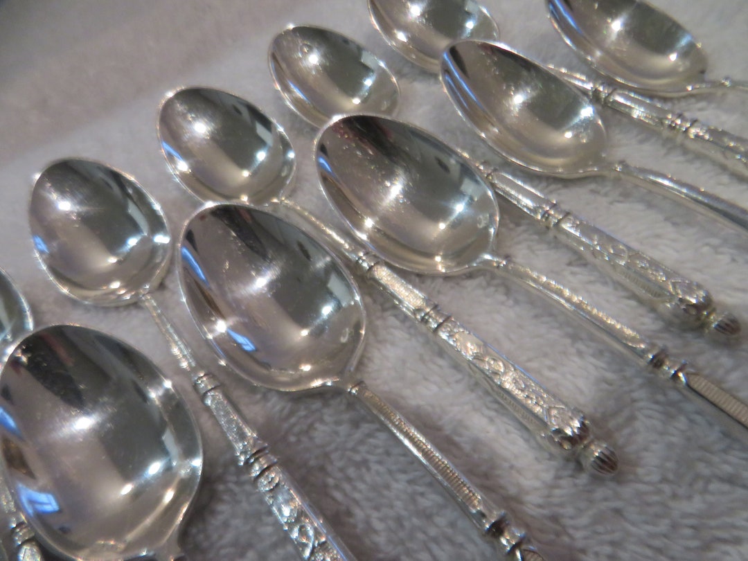 12 Silver Metal Mocha Spoons Russian Goldsmith Handle SFAM Vintage ...