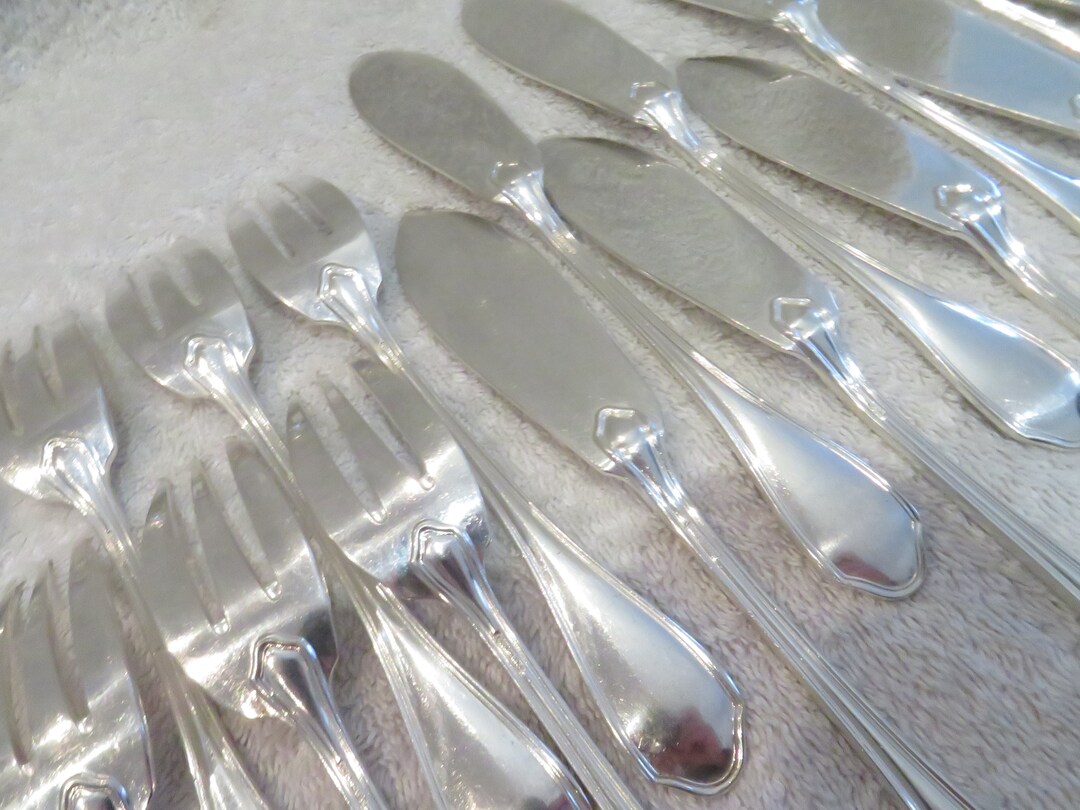 12 Fish Cutlery Silver Metal Model Contours Goldsmith Ravinet Denfert ...