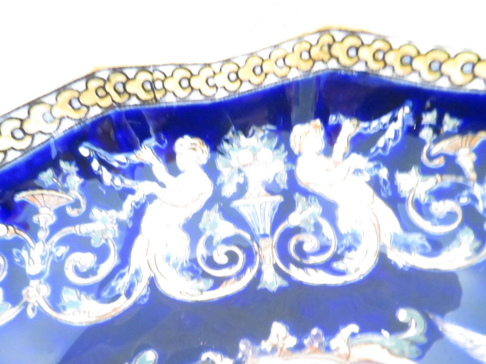 Melonnière Fruit Bowl Faience of Gien Decoration Renaissance on Blue ...