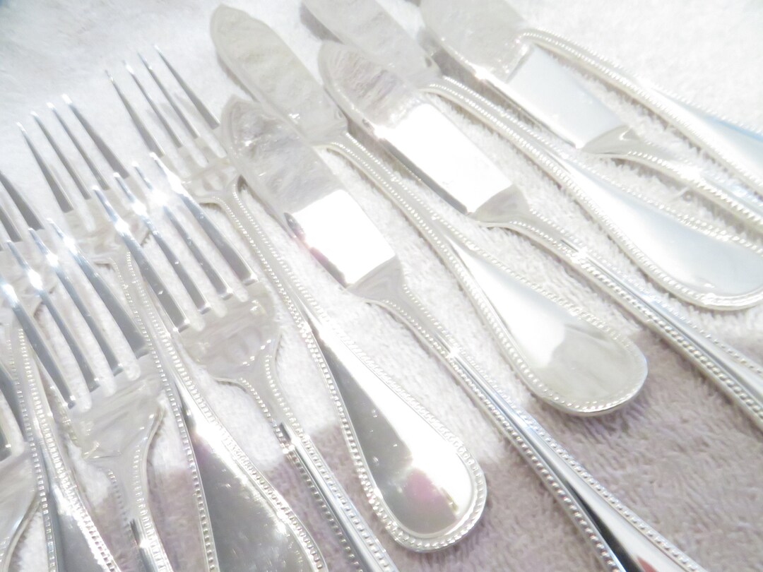 6 Silver Metal Fish Cutlery Christofle Goldsmith Model Perles Vintage ...