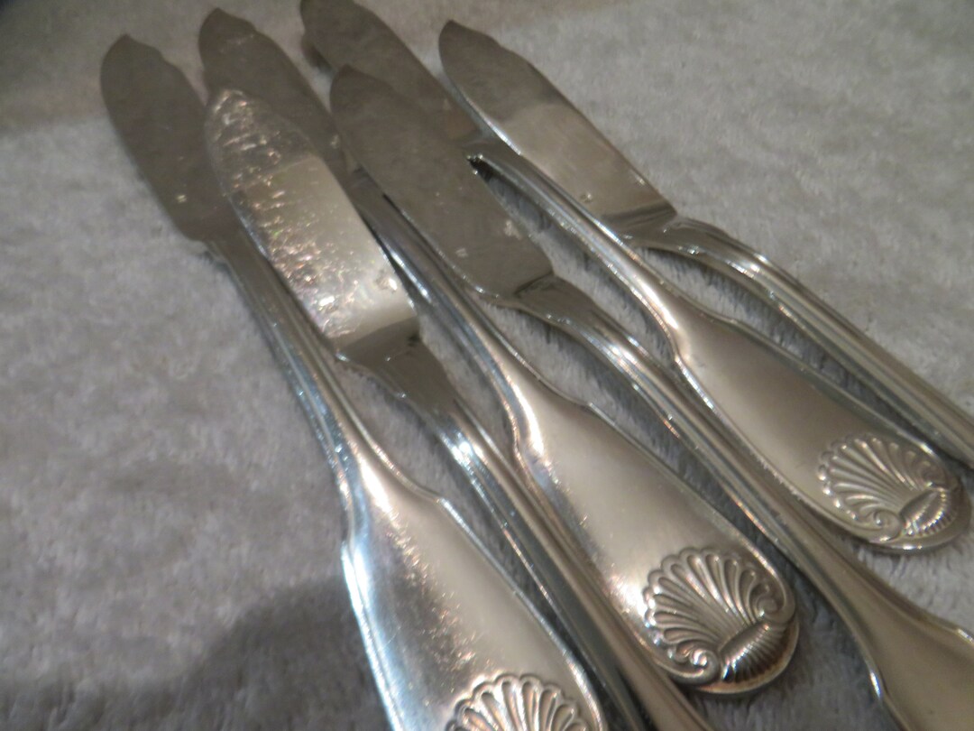 6 Silver Metal Fish Knives Goldsmith Christofle Model Vendome Vintage ...