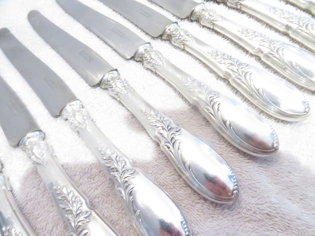 12 Dinner Knives 950 Silver Handle Minerve Rococo Style Goldsmith V ...