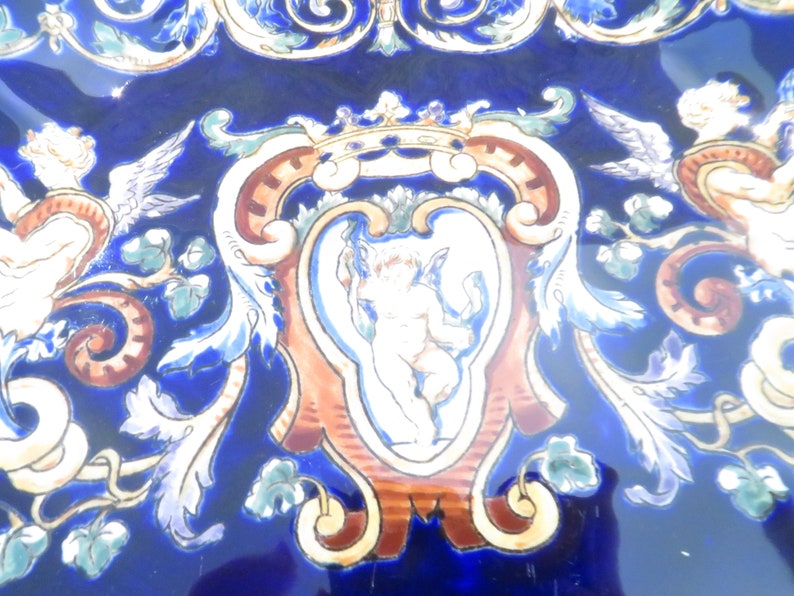 Melonnière Fruit Bowl Faience of Gien Decoration Renaissance on Blue ...