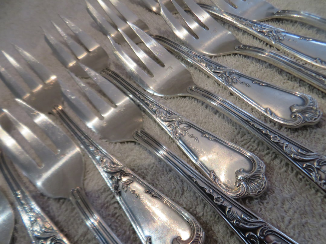 12 Silver-plated Cake Forks Goldsmith Ercuis Model Louis XV 29 Vintage ...