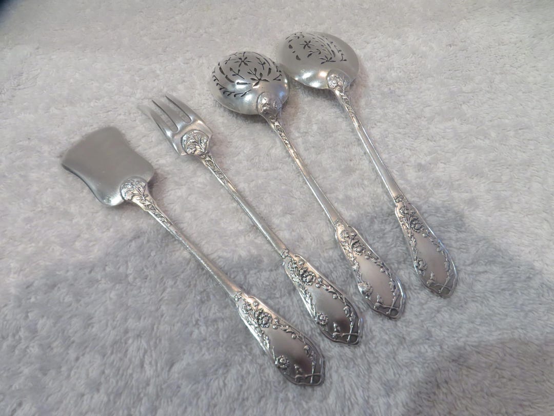 4-piece Silver-plated Appetizer Serving Set Art Nouveau Style Flower ...