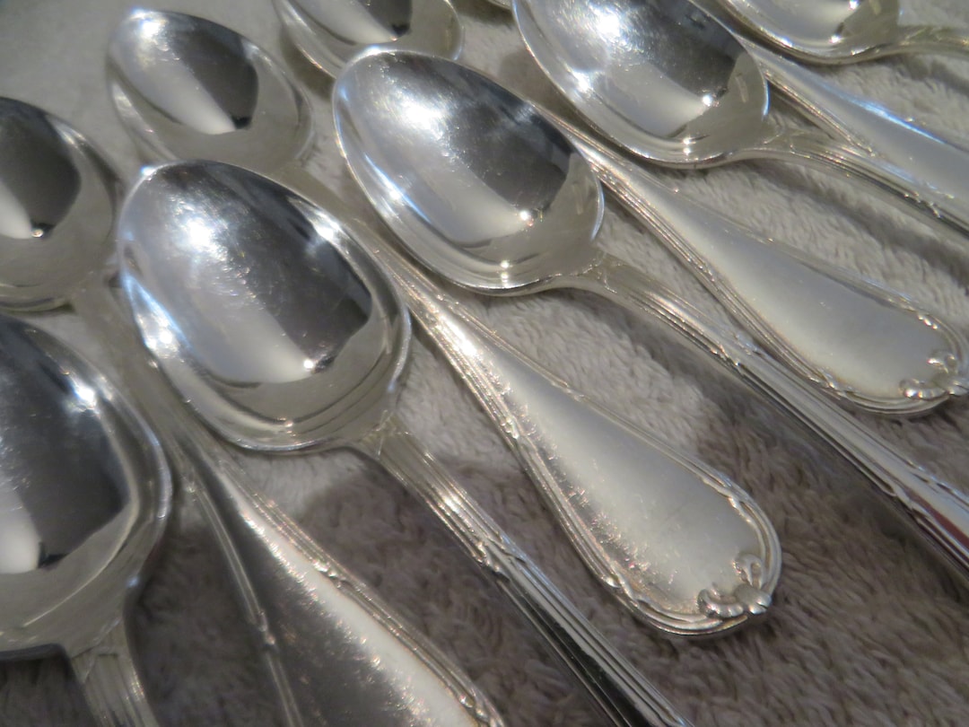 12 Teaspoons Silver Metal Goldsmith Christofle Model Rubans Louis XVI ...