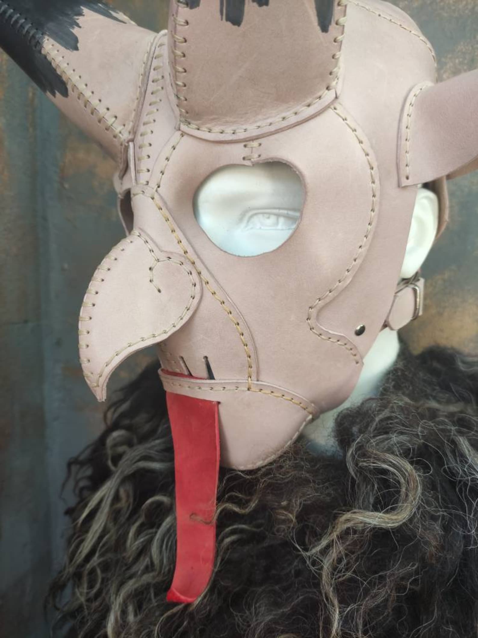 Krampus Leather Mask. Devil Mask Black leather Baphomet goat | Etsy