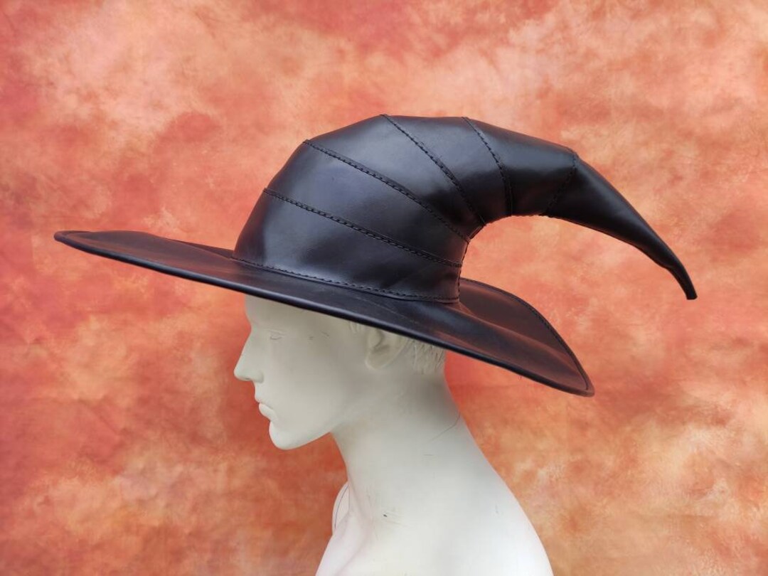 Leather Witch Wizard Hat, Geniune Leather, , Pixie, Halloween, Fairy, Woodland, Festival ...