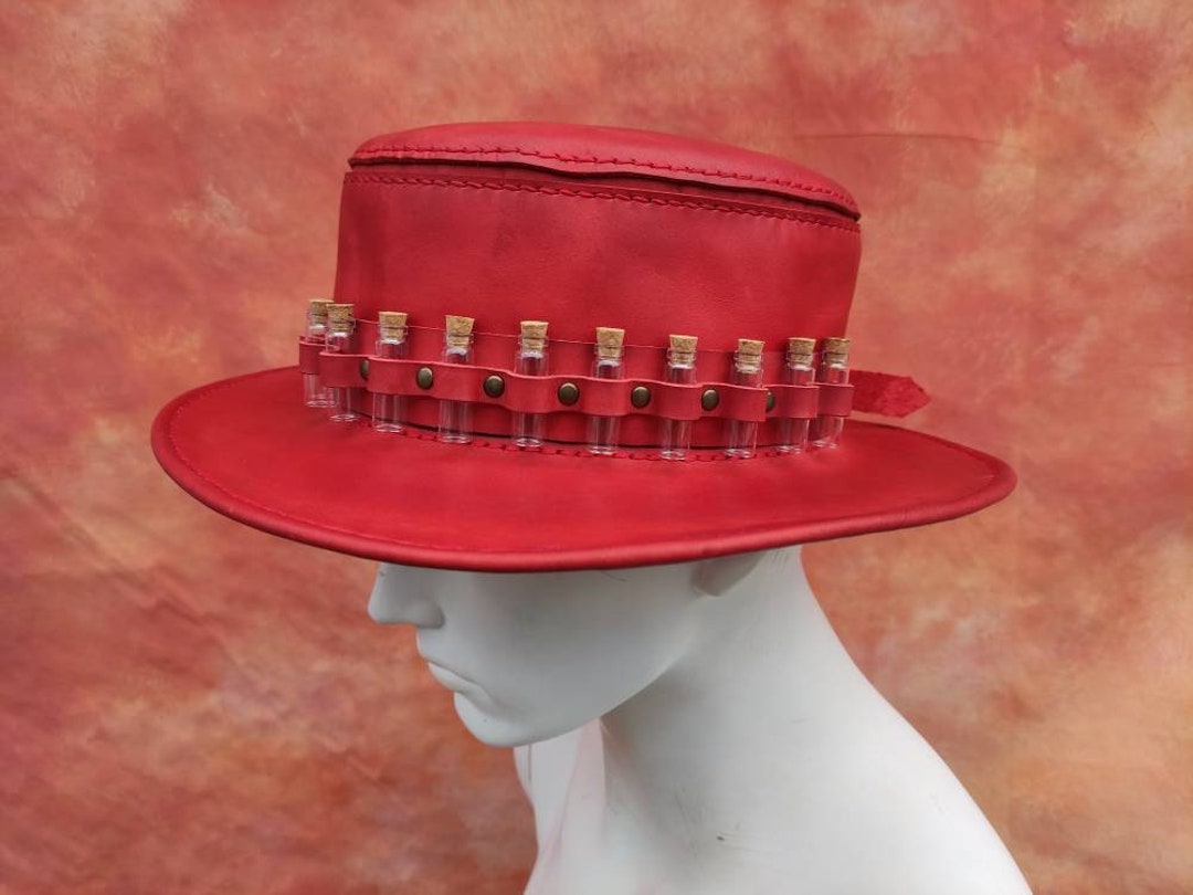 Red Leather Alchemist Hat, Plague Doctor Hat, Plague Doctor Costume ...