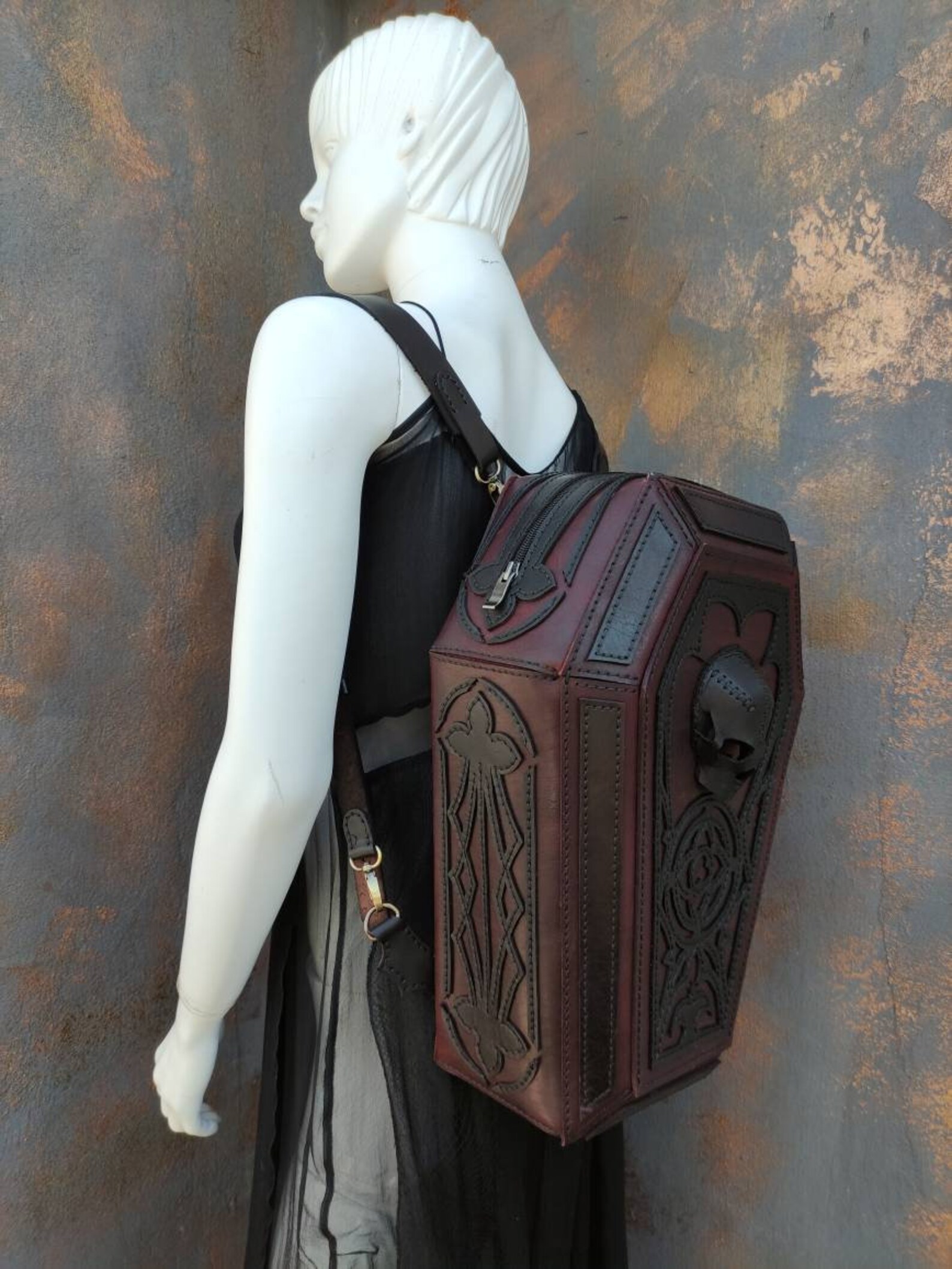 Hand crafted leather coffin backpack unique ready to ship | Etsy