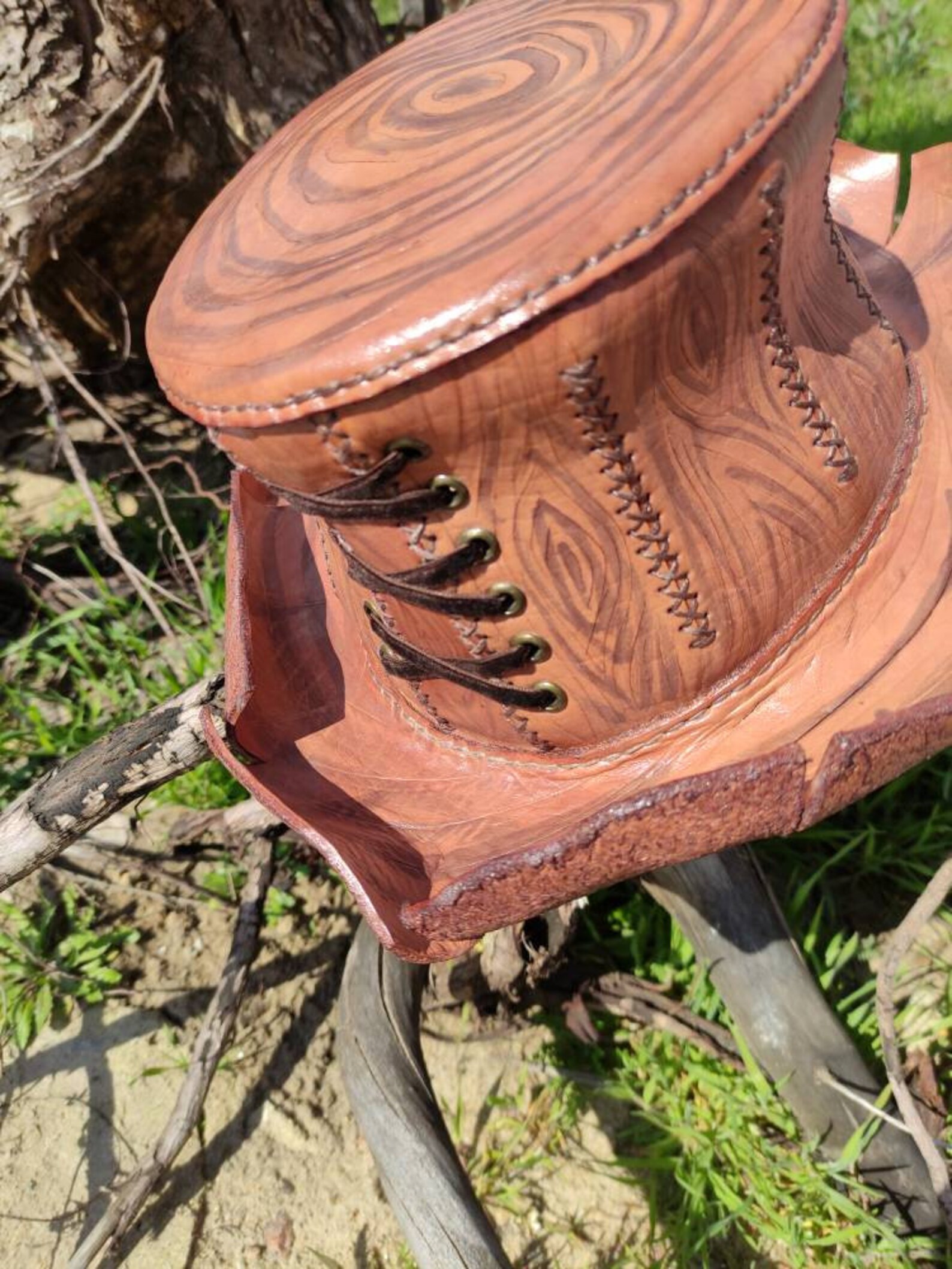 Leather Witch wizard hat Veg tan leather Pixie Halloween | Etsy