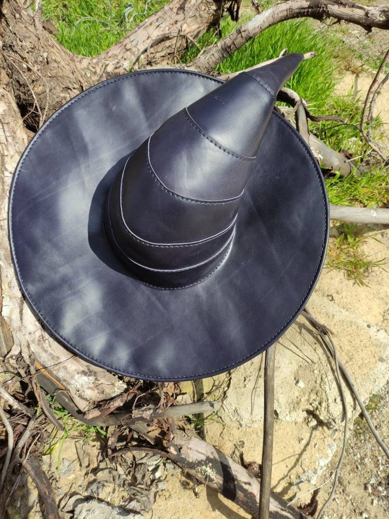 Leather Witch Wizard Hat Geniune Leather Pixie Halloween | Etsy