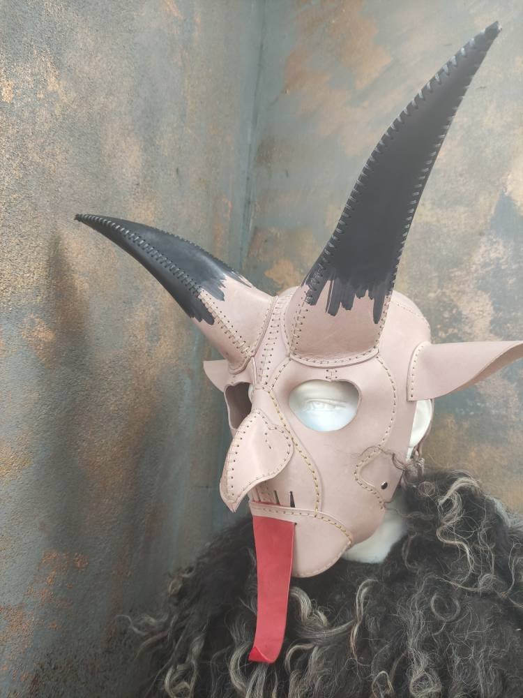 Krampus Leather Mask. Devil Mask Black leather Baphomet goat | Etsy