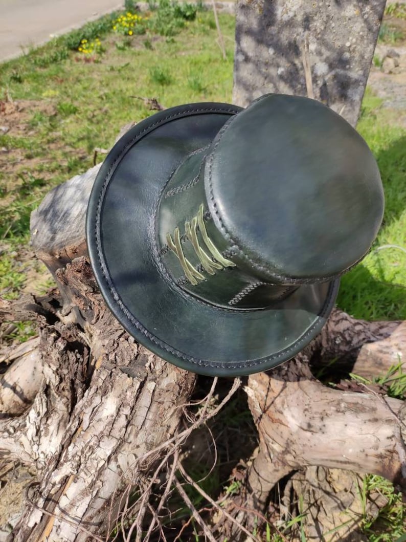 Dark Green Leather Corset Top Hat Leather Hat Halloween | Etsy