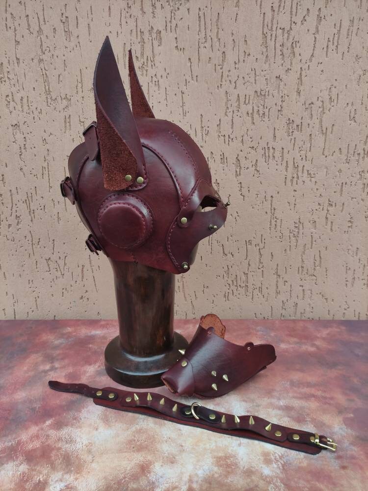 SET Leather dog mask and Collar Puppy play hood PetPlay | Etsy