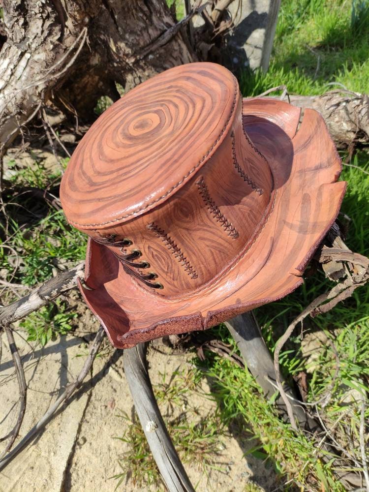 Leather Witch wizard hat Veg tan leather Pixie Halloween | Etsy