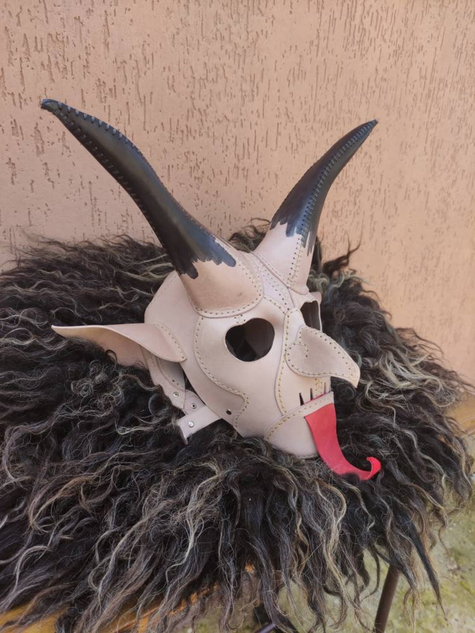 Krampus Leather Mask. Devil Mask Black leather Baphomet goat | Etsy
