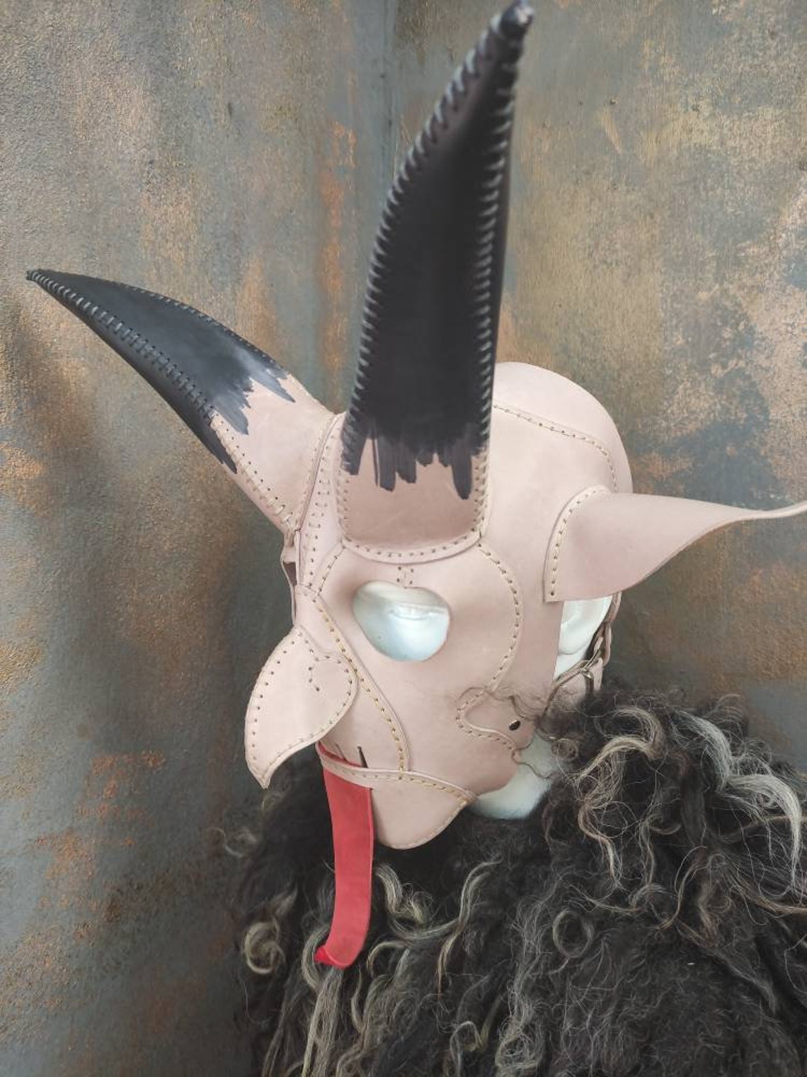 Krampus Leather Mask. Devil Mask Black leather Baphomet goat | Etsy