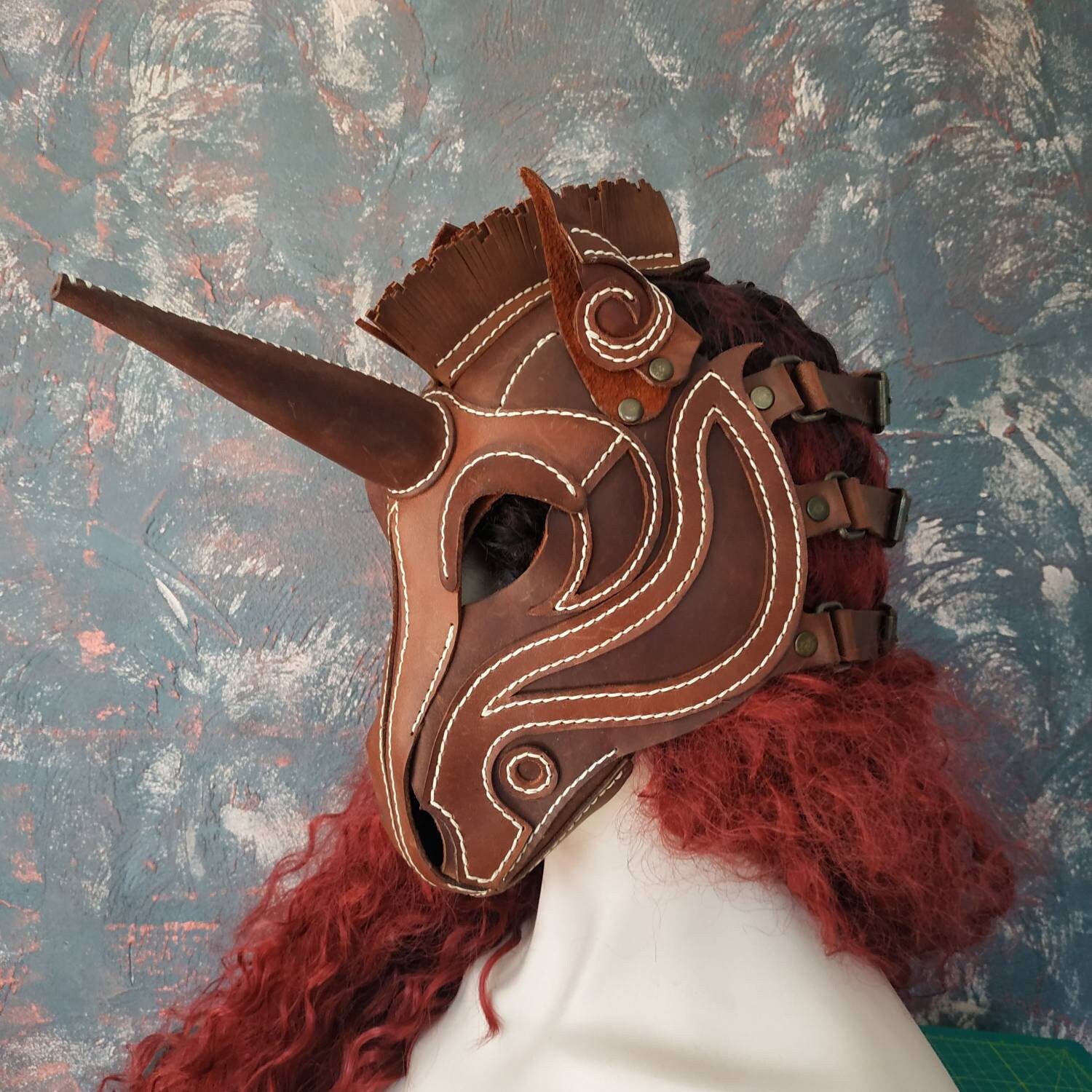 Full-faced Leather Unicorn Mask Veg Tan Leather Unicorn Mask - Etsy