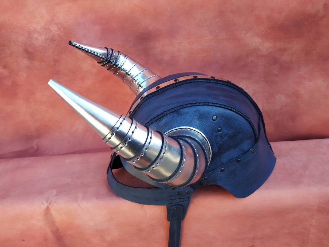 Leather Viking Helmet Helmet With Horns Steampunk Cap LARP - Etsy