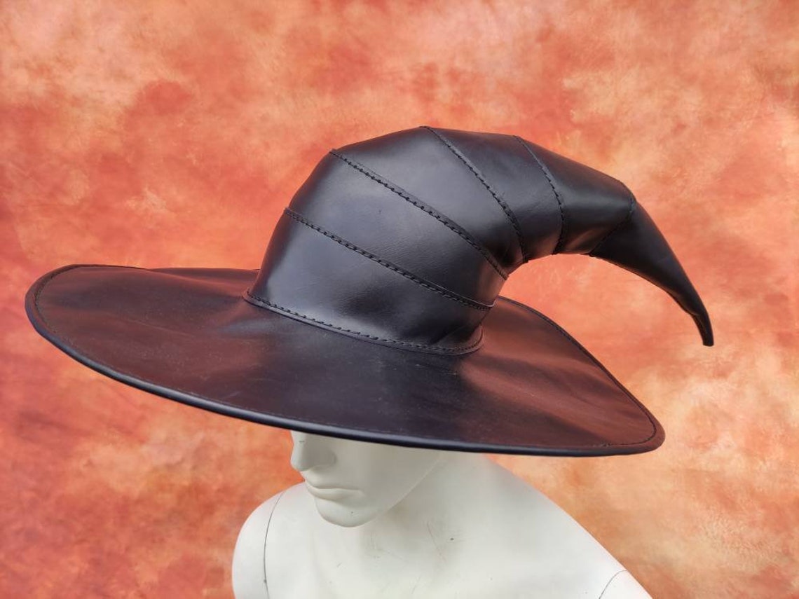 Leather Witch Wizard Hat Geniune Leather Pixie Halloween | Etsy