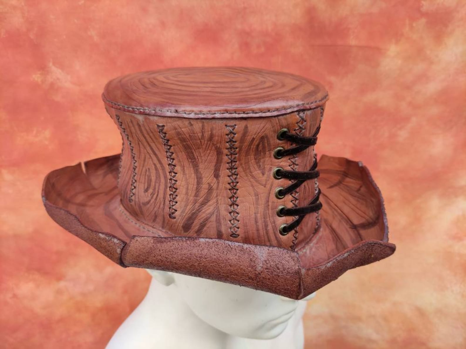 Leather Witch wizard hat Veg tan leather Pixie Halloween | Etsy