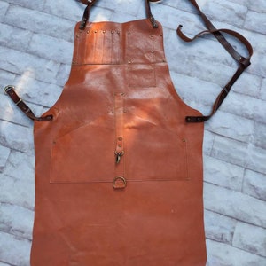 Leather Work Apron With Brass Buckles and Pockets, Geniune Leather ...