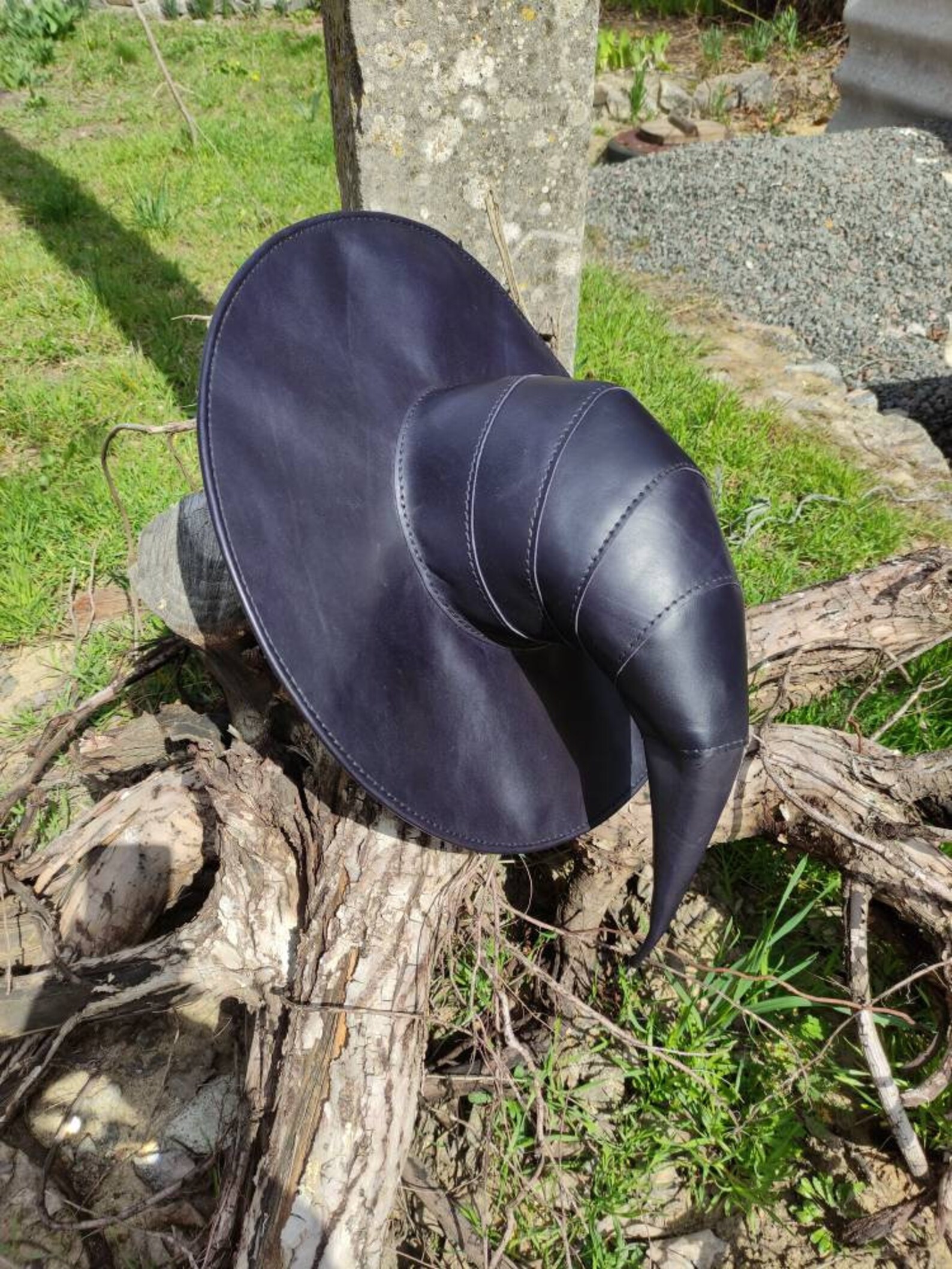 Leather Witch Wizard Hat Geniune Leather Pixie Halloween | Etsy