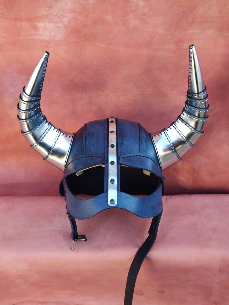 Leather Viking Helmet Helmet With Horns Steampunk Cap LARP - Etsy