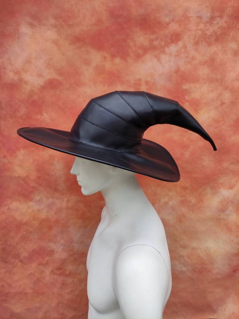 Leather Witch Wizard Hat Geniune Leather Pixie Halloween | Etsy