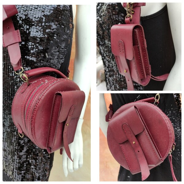 Round Leather Bag - Etsy