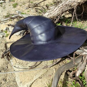 Leather Witch Wizard Hat, Geniune Leather, , Pixie, Halloween, Fairy, Woodland, Festival ...