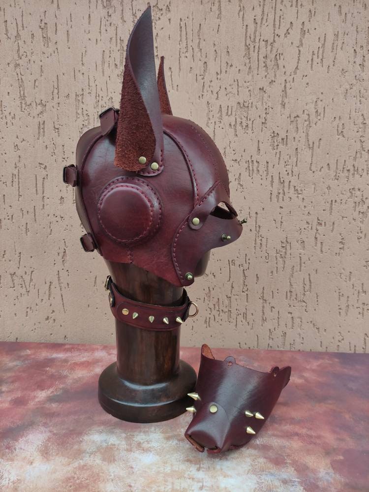 SET Leather dog mask and Collar Puppy play hood PetPlay | Etsy