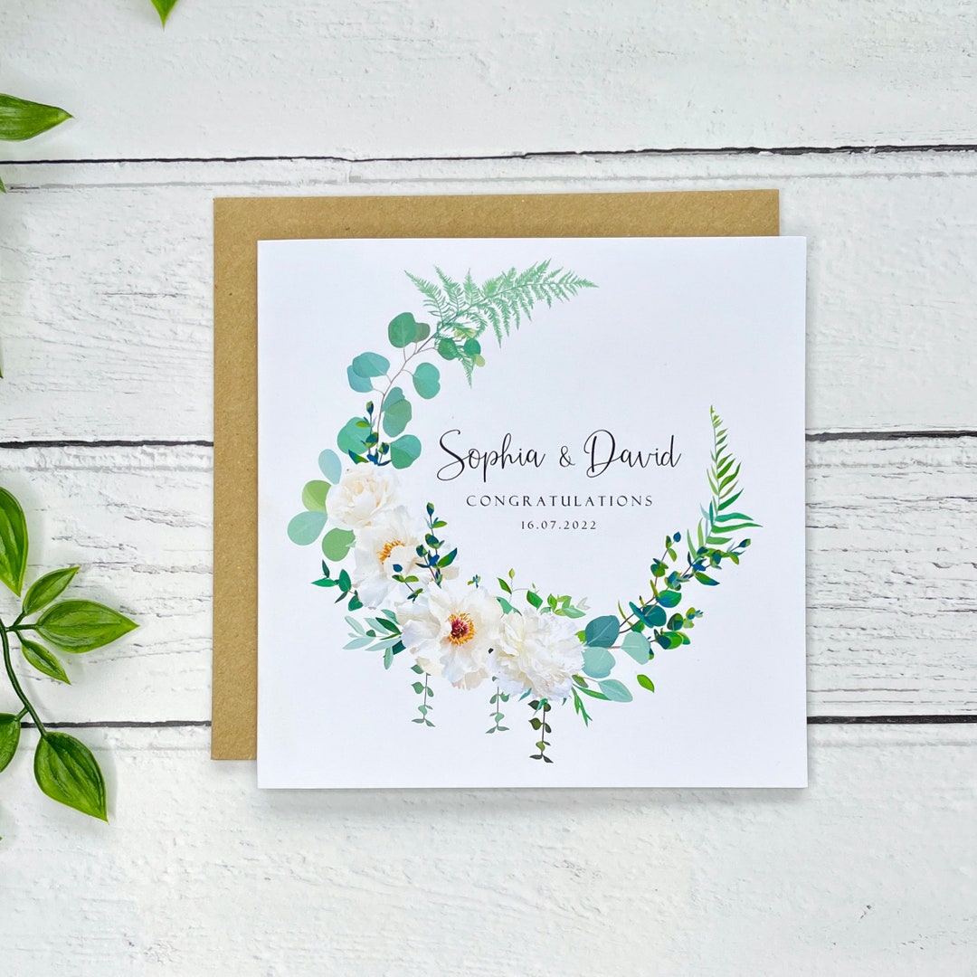 Personalised Wedding Card, Pretty Wedding Card, Floral Wedding Card ...