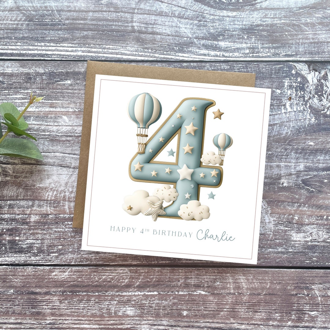 Personalised 4th Birthday Card Boys 4th Birthday Card Blue Fourth ...