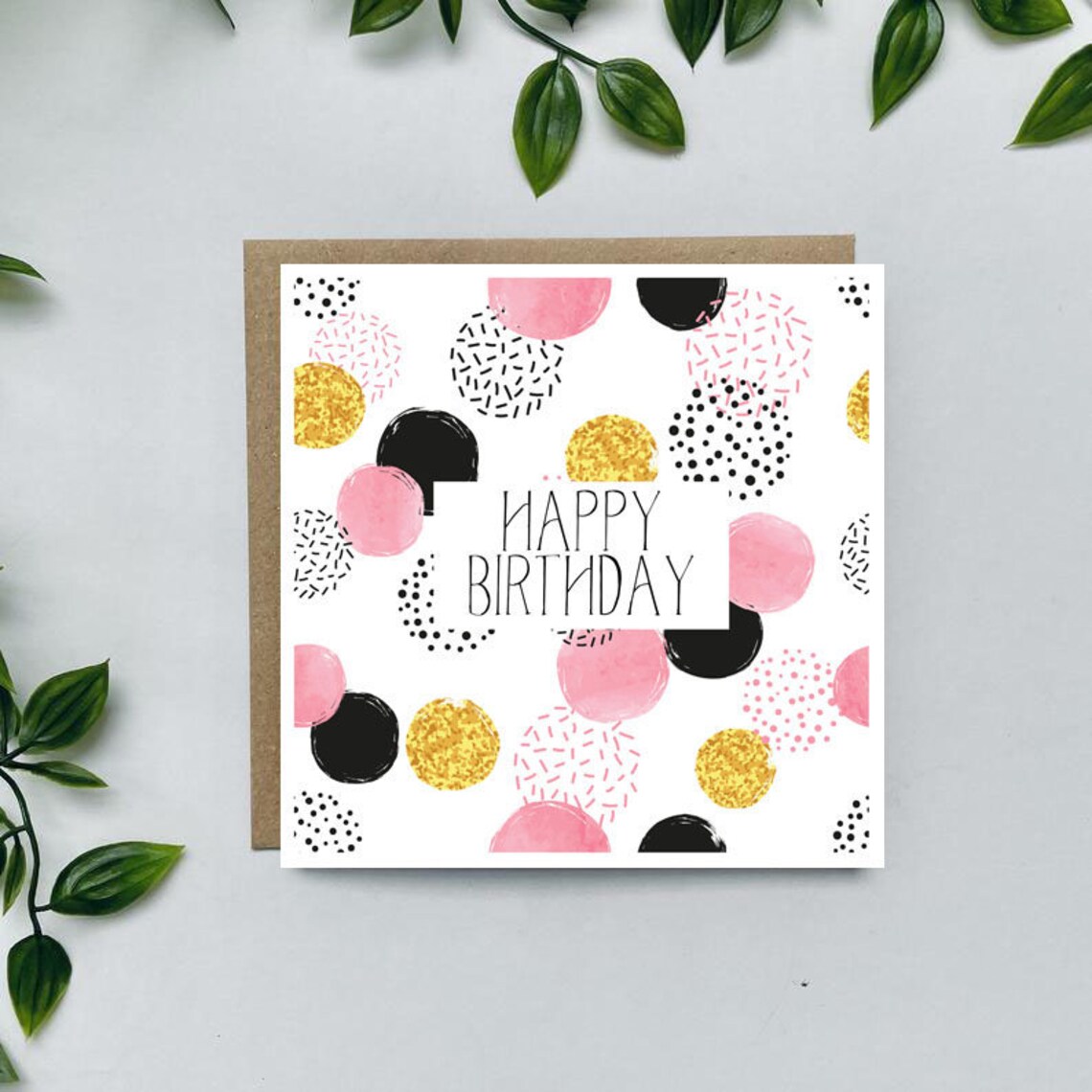 Happy Birthday card Polka dot card Abstract card Card for | Etsy