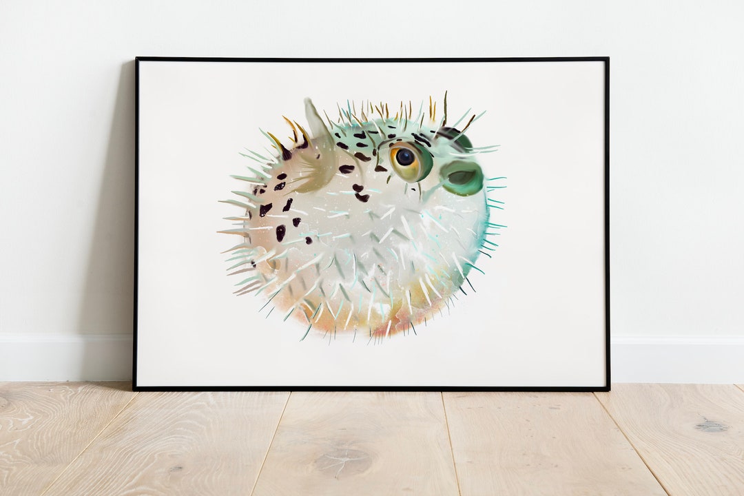 Digital Fish Print | Puffer Fish Art Print - Postcard, Greeting Card ...