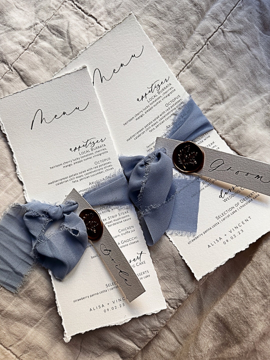 WILLOW MENU (deckled Edges) - Card Suite With Name Card, Vellum Place ...