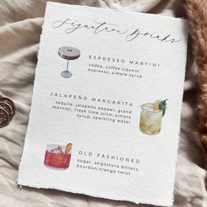 DRINKS BAR MENU Custom Bar Menu Sign Printed on Handmade Paper With ...
