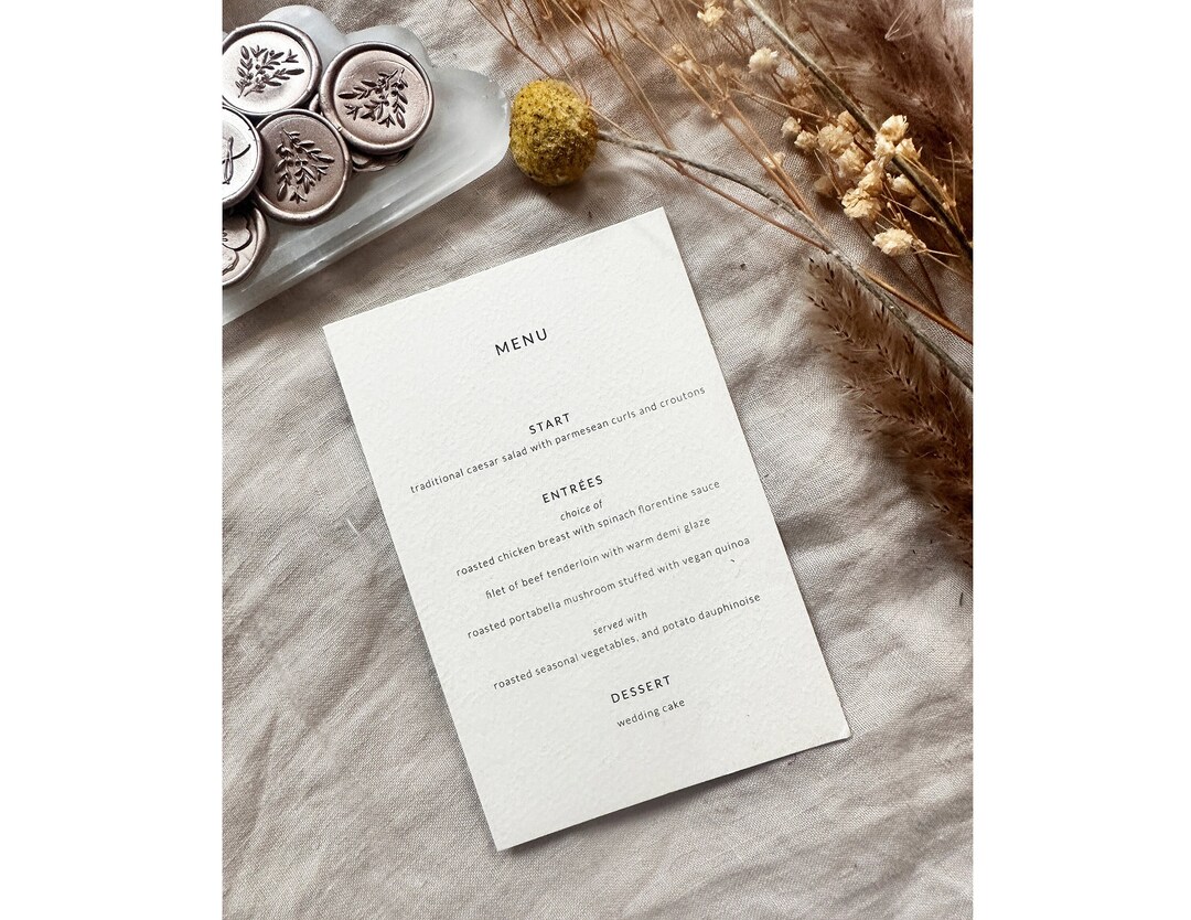 INES MENU CARD Wedding Menu Cards Minimal Modern Wedding - Etsy