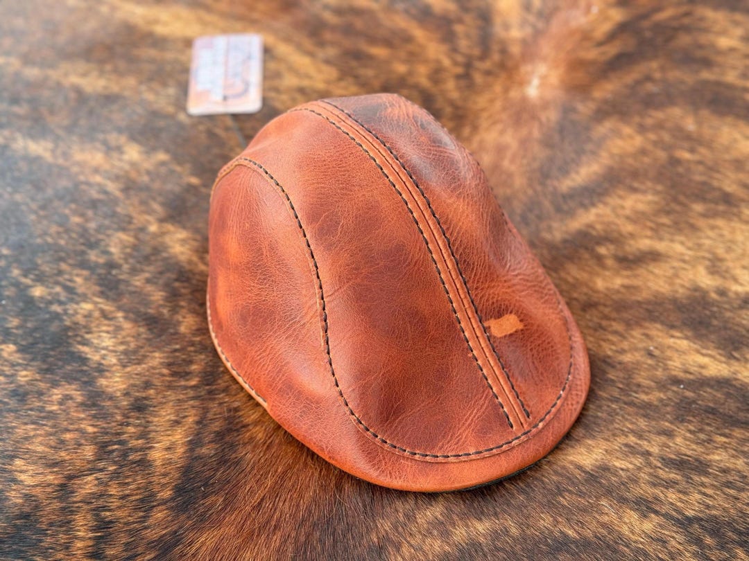 Handmade Leather Flat Cap, Leather Flat Cap, Leather Ivy Flat Ascot Cap ...