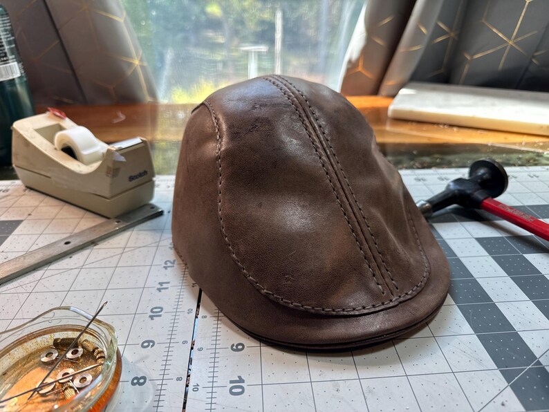 Handmade Leather Flat Cap, Leather Flat Cap, Leather Ivy Flat Ascot Cap ...