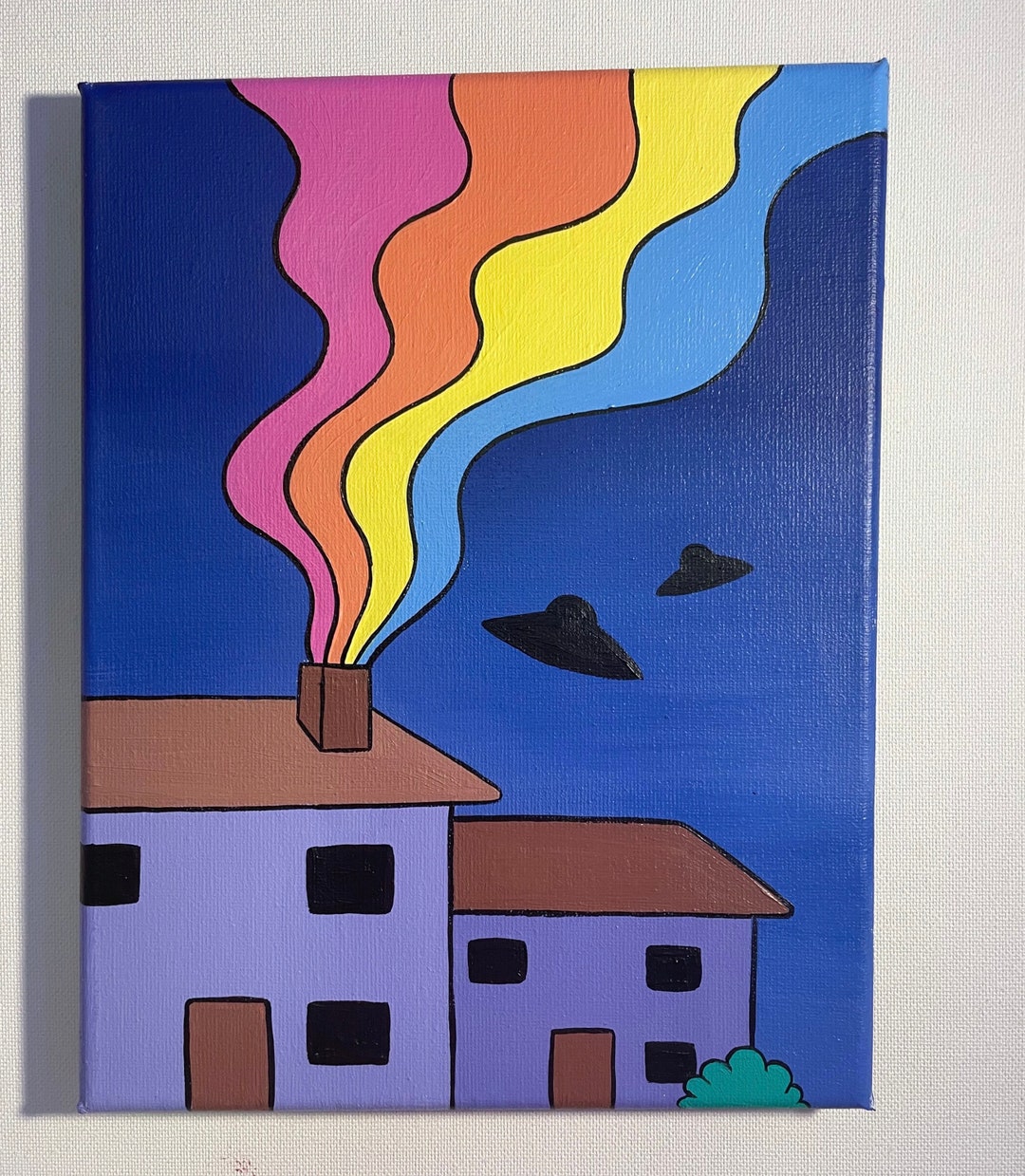 Night Time/ Trippy Dreamcore Ufo Painting - Etsy