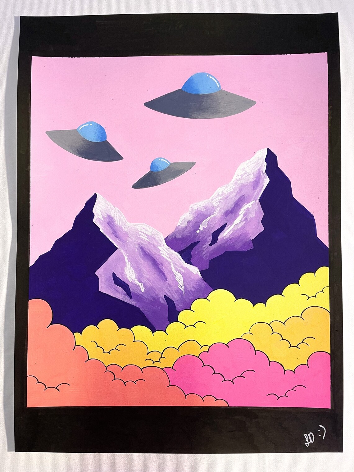 Mountains in the Pink Sky/ Trippy Original Posca Pen Drawing A3 - Etsy