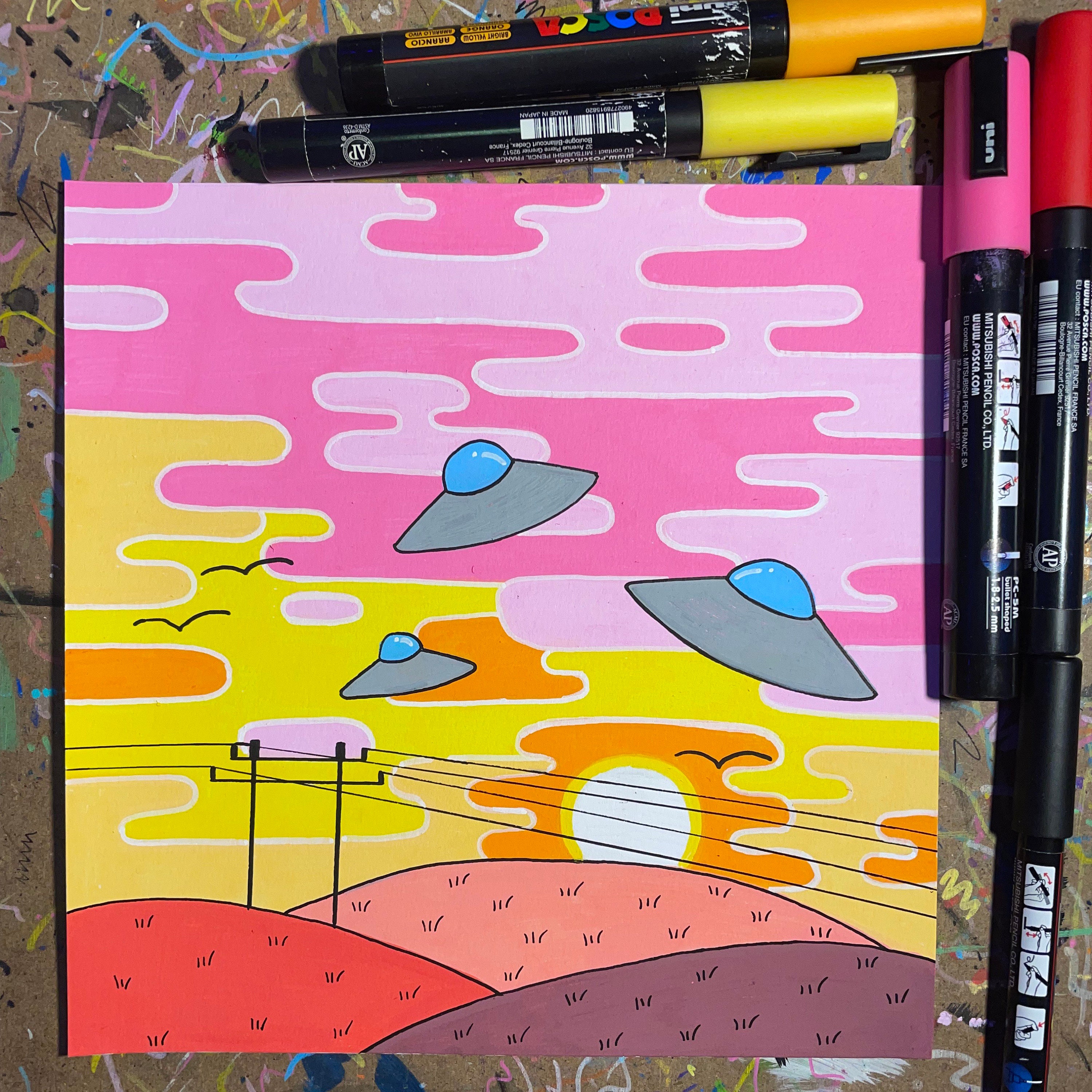 Bubblegum Sunset / Trippy Posca Pen Framed Drawing - Etsy Finland