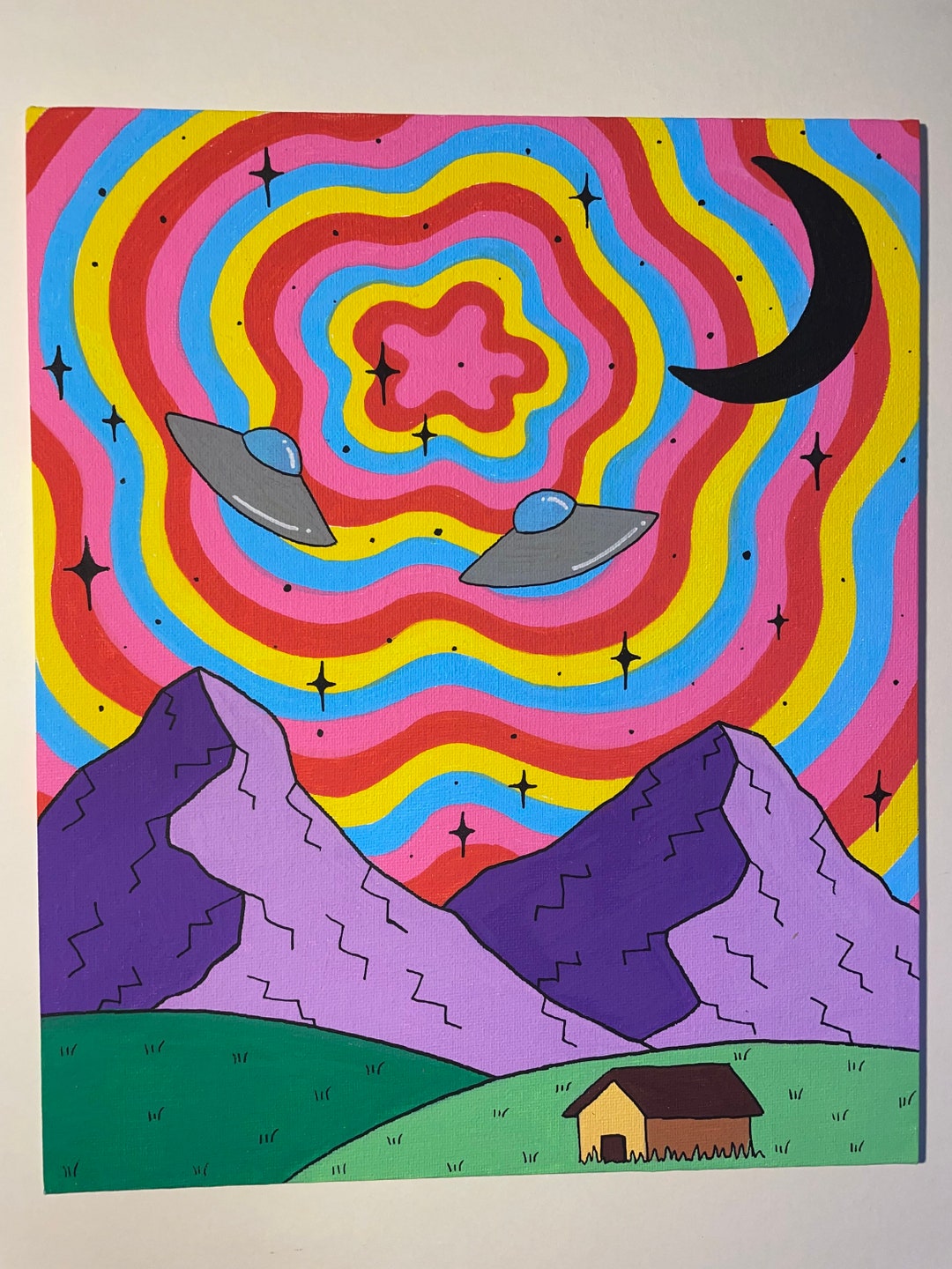 Trippy Skies/ Posca Pen Drawing on Canvas Board - Etsy