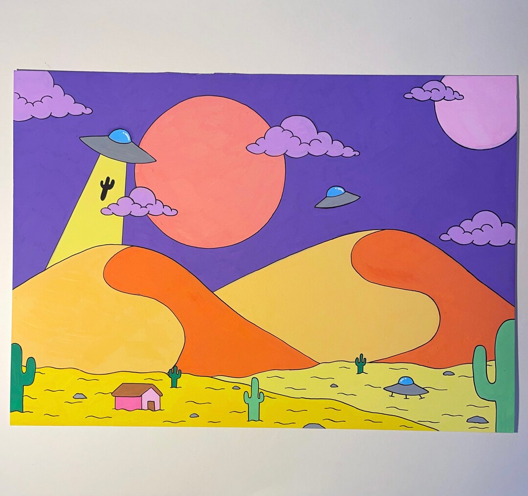 Ufos in the Desert/ Posca Pen Original Landscape Drawing - Etsy