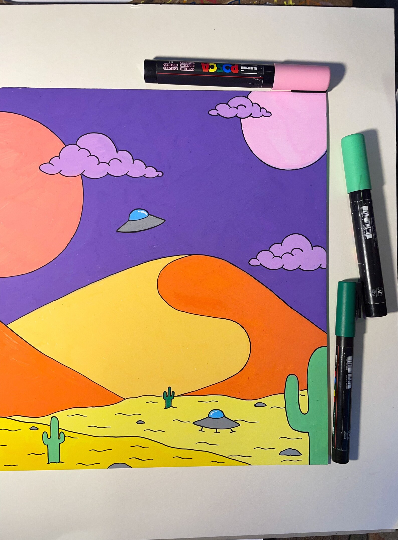 Ufos in the Desert/ Posca Pen Original Landscape Drawing - Etsy
